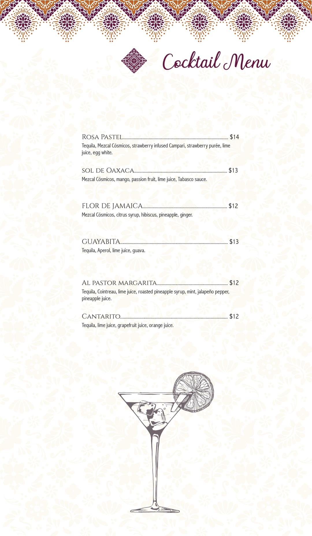 Menu - La Patrona Restaurant